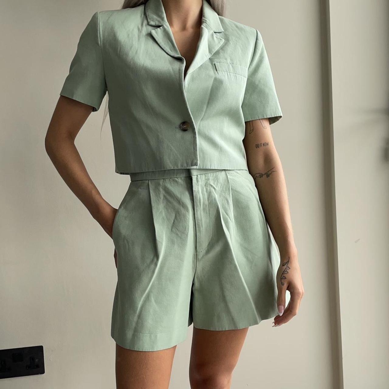 Sage green shorts and top two piece co ord from Zara... - Depop