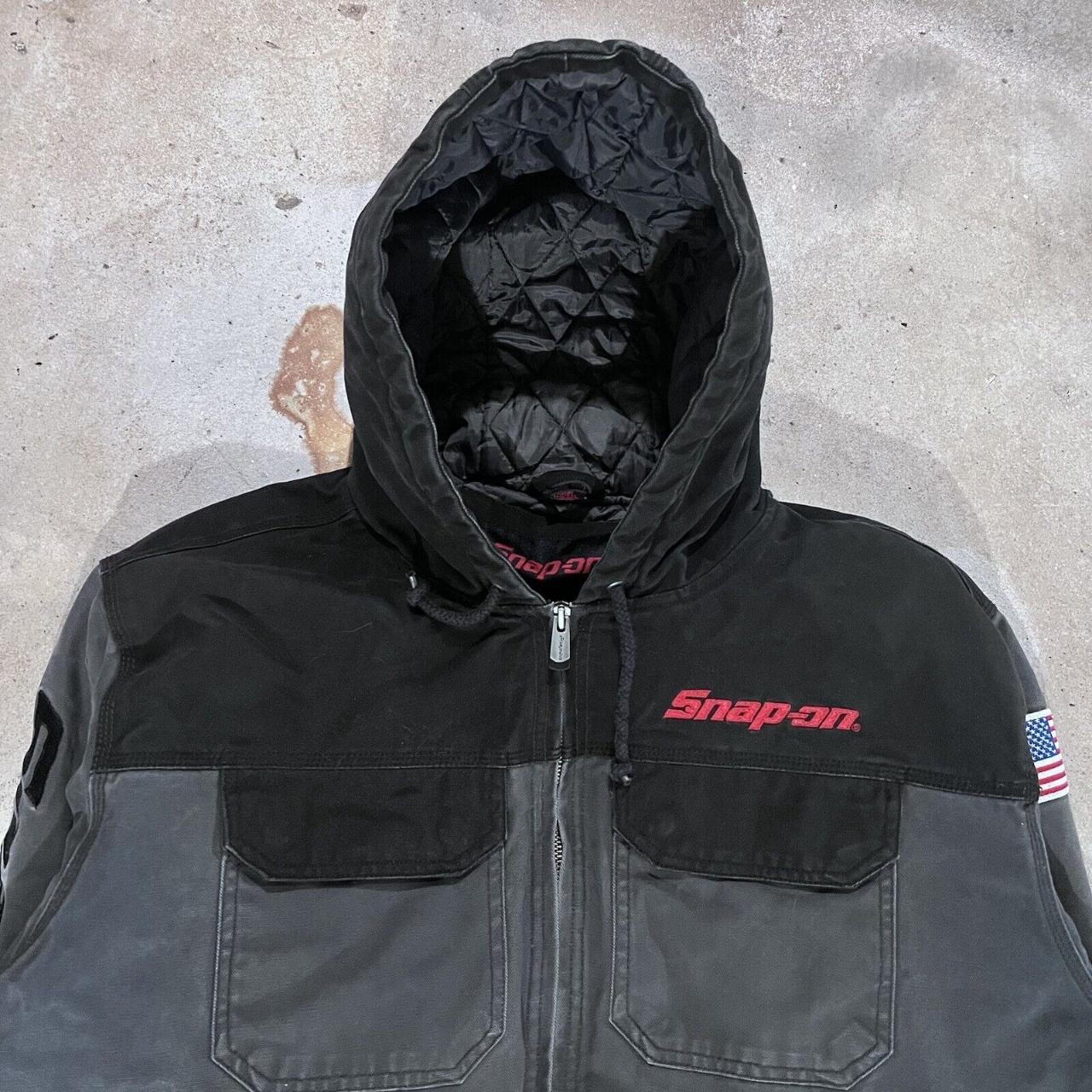 Vintage Snap On Jacket Mens XL Black Hooded Parks... - Depop