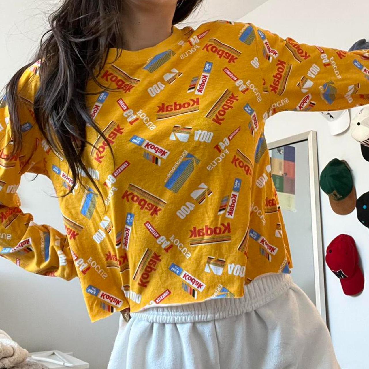 vintage cropped kodak yellow graphic long sleeve.... - Depop