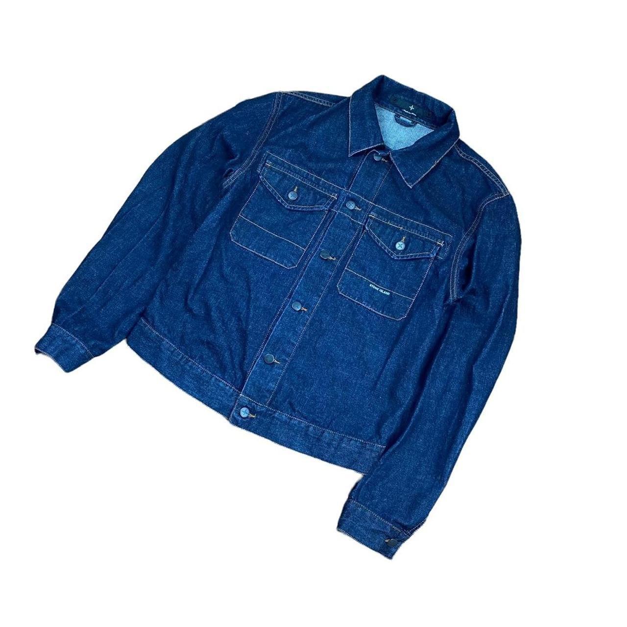 Stone island denims button up denim jacket in a deep... - Depop