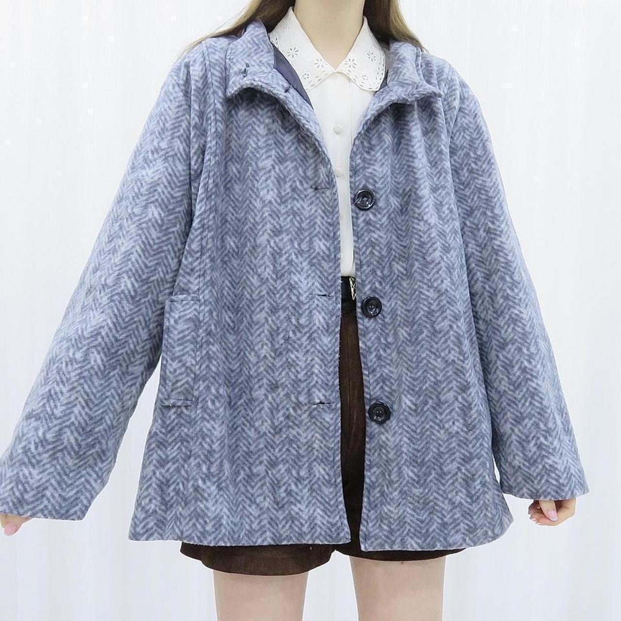 1990s VINTAGE grey coat / jacket. Grey fleece... - Depop