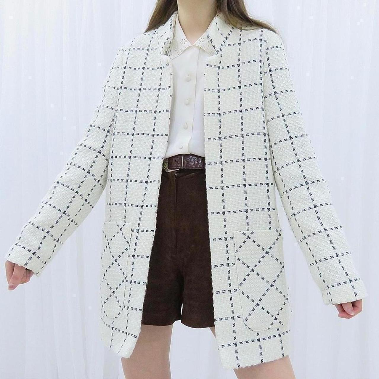 1990s VINTAGE check jacket / coat. Cream jacket.... - Depop
