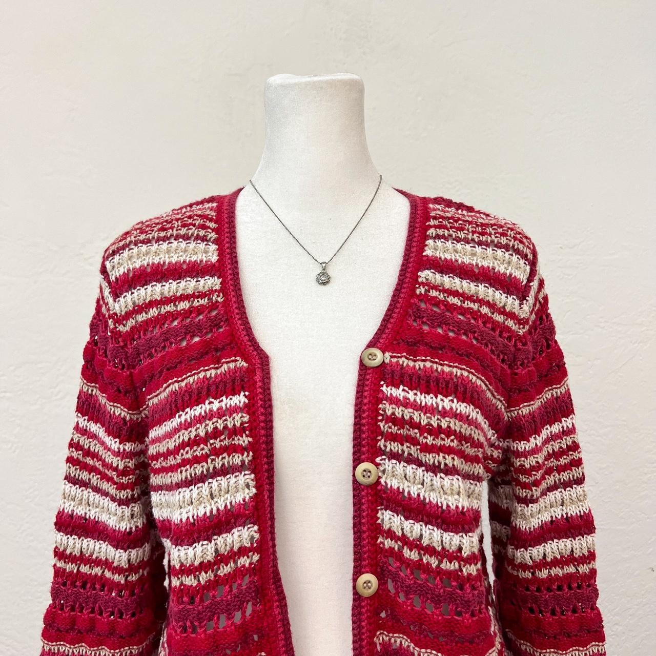 vintage striped knit cardigan shades of red, pink,... - Depop