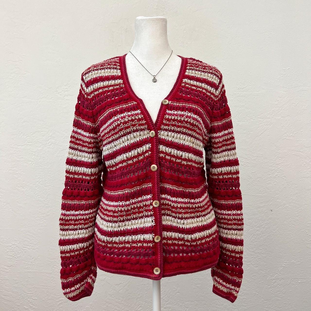 vintage striped knit cardigan shades of red, pink,... - Depop