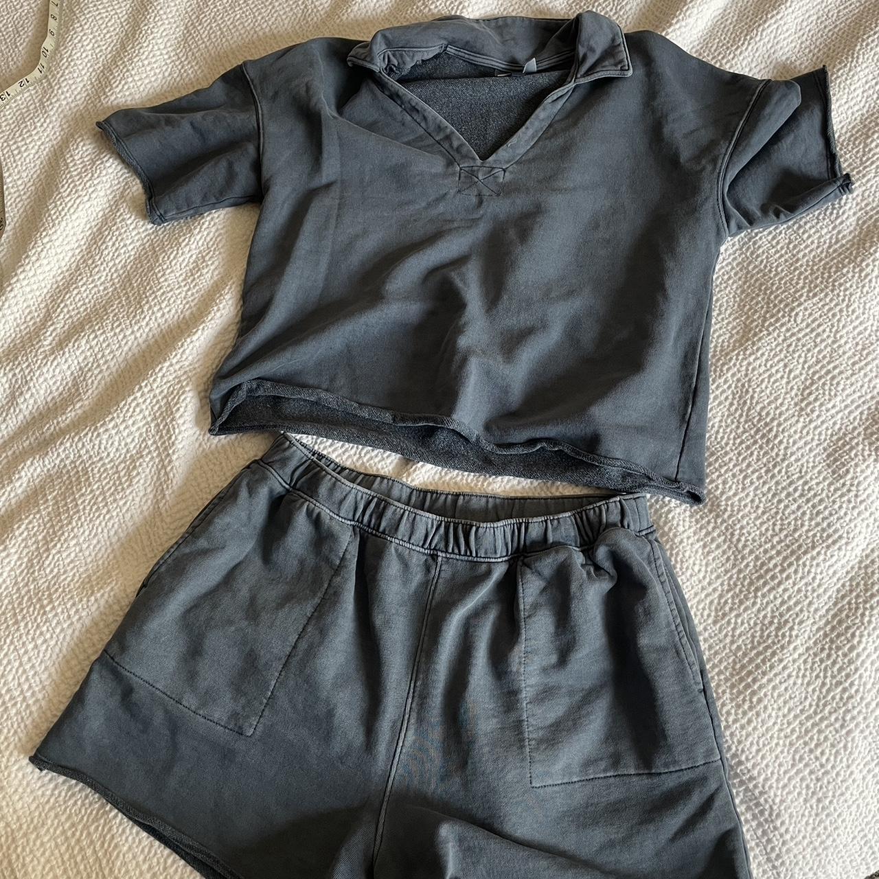 cute blue-ish grey matching set. top is a small and... - Depop