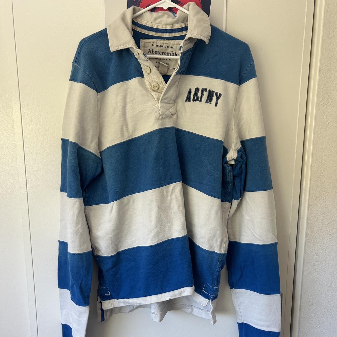 2000s abercrombie & fitch blue and white striped... - Depop