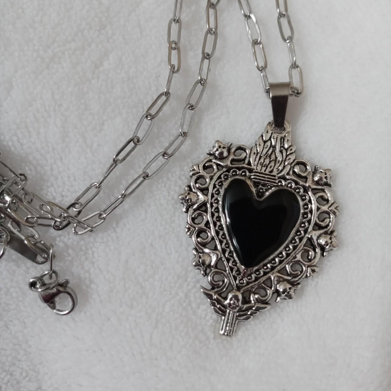 Victorian Gothic Vintage Black Heart Necklace Depop