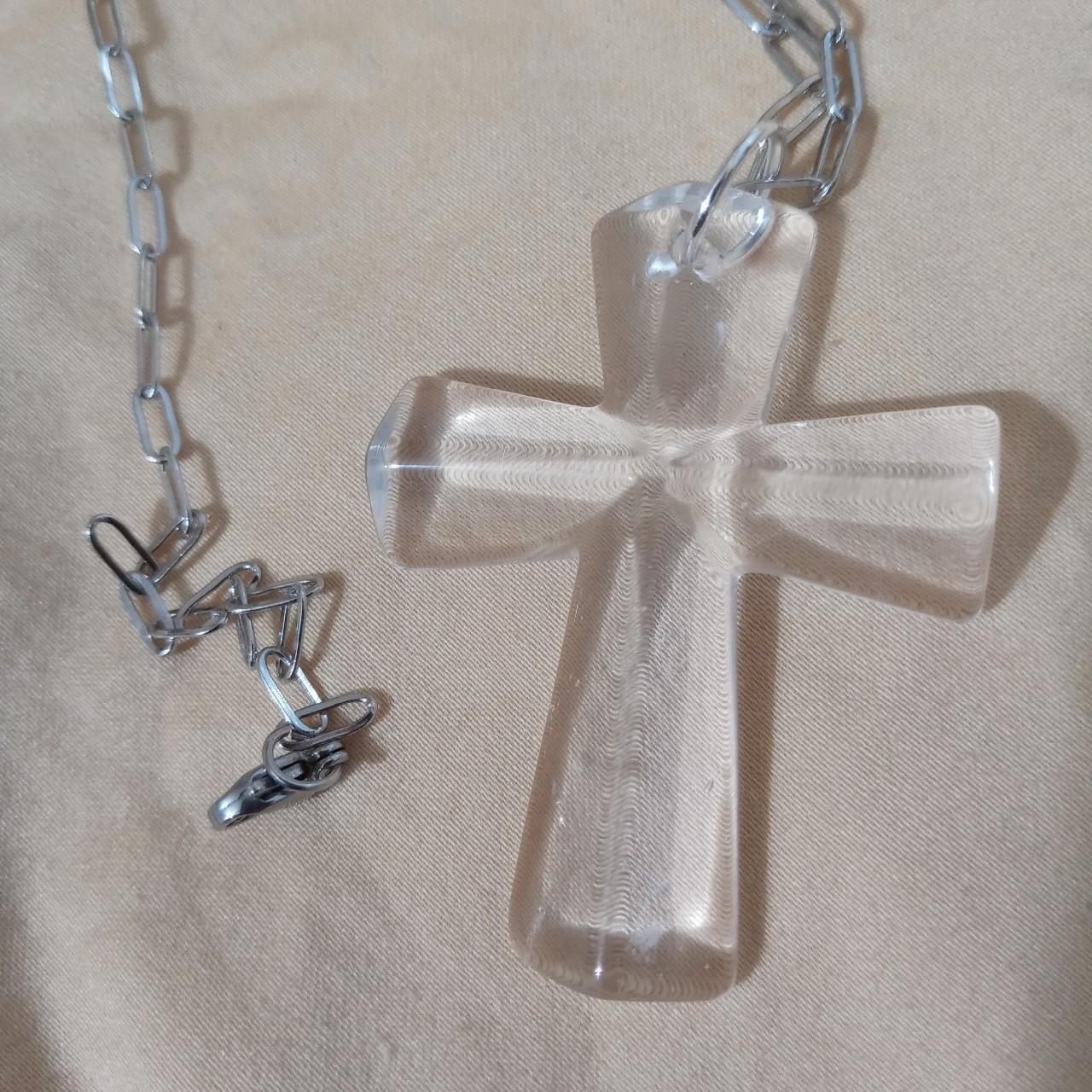Crystal natural stone clear transparent cross... - Depop