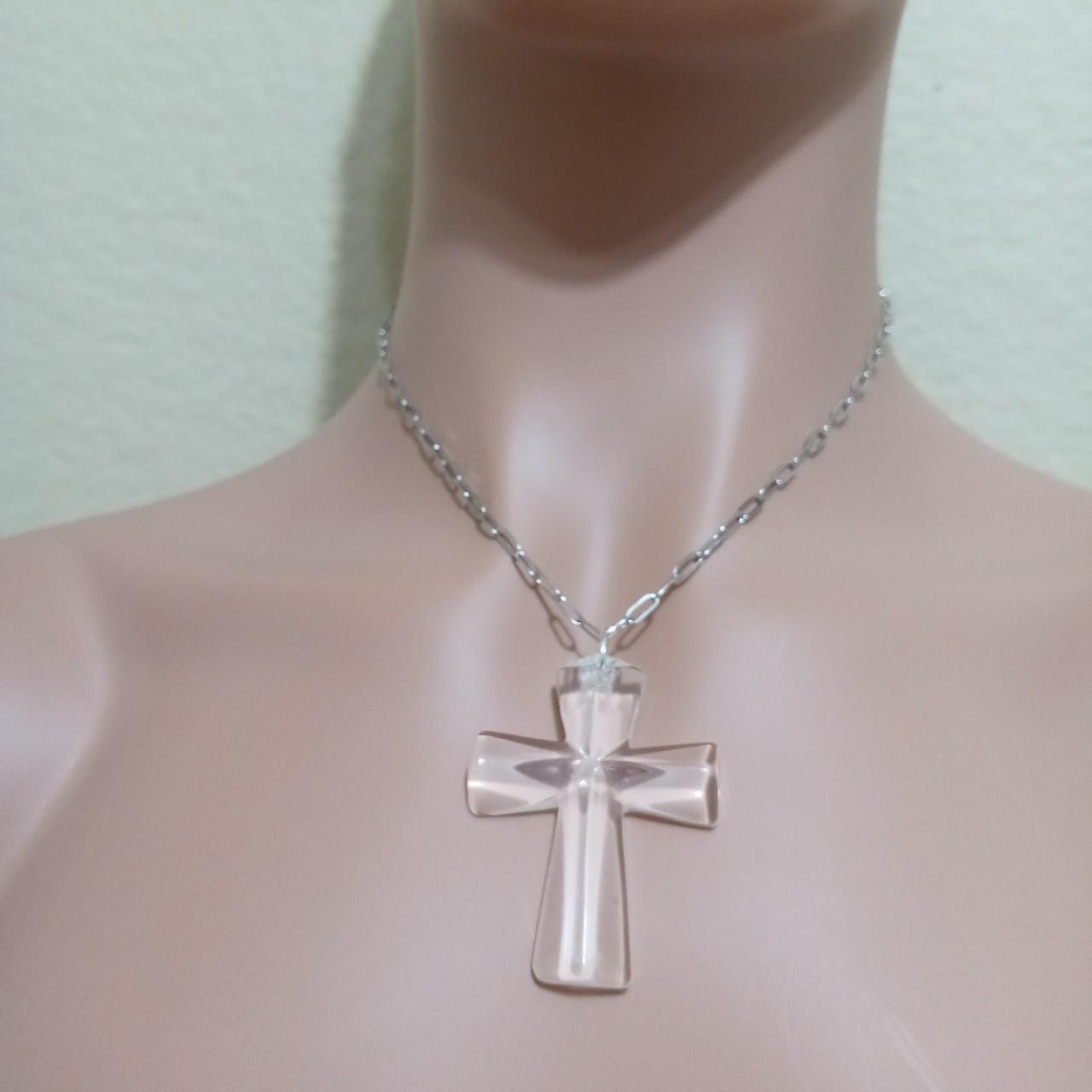 Crystal natural stone clear transparent cross... - Depop