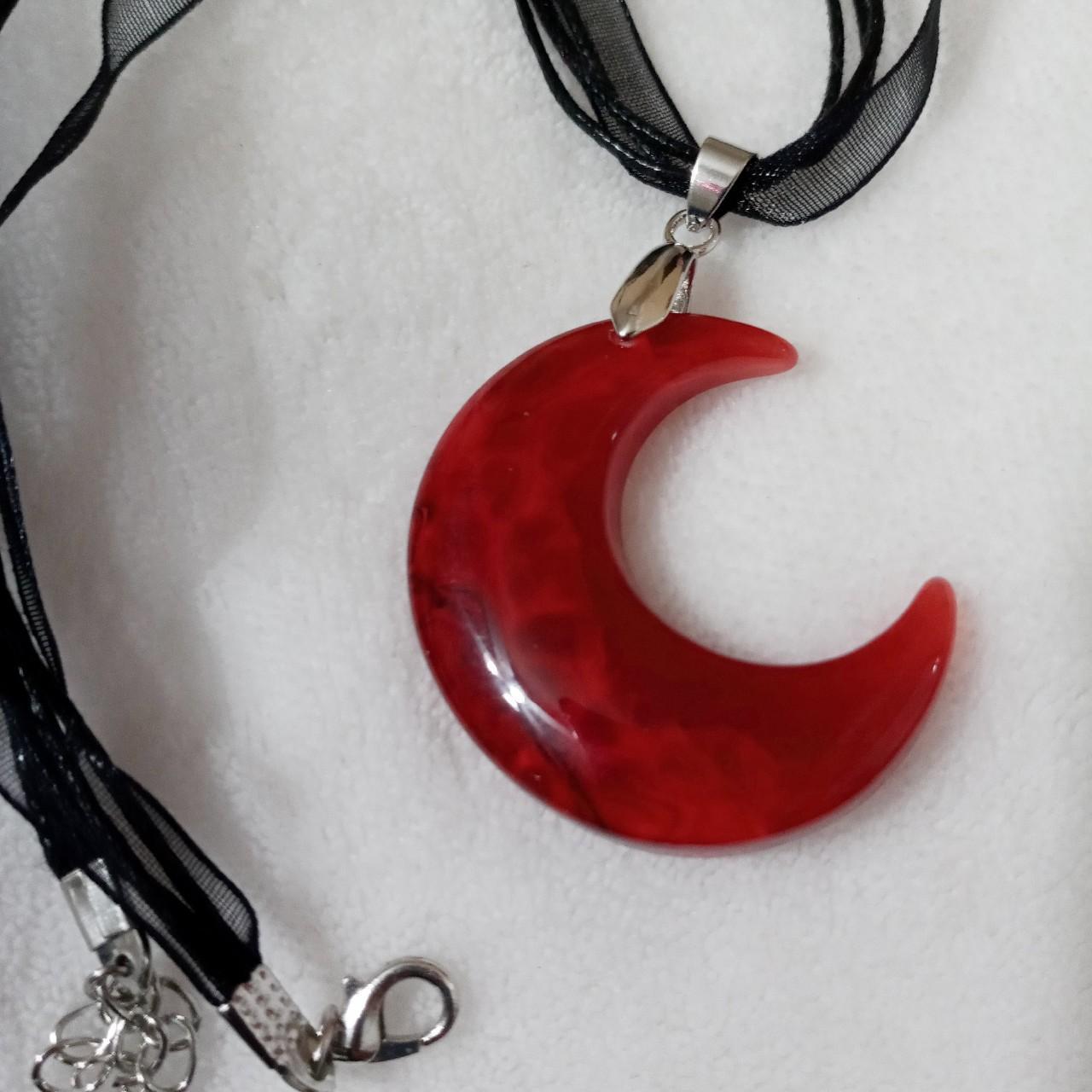 Gothic crescent red Blood moon necklace Ribbon... - Depop