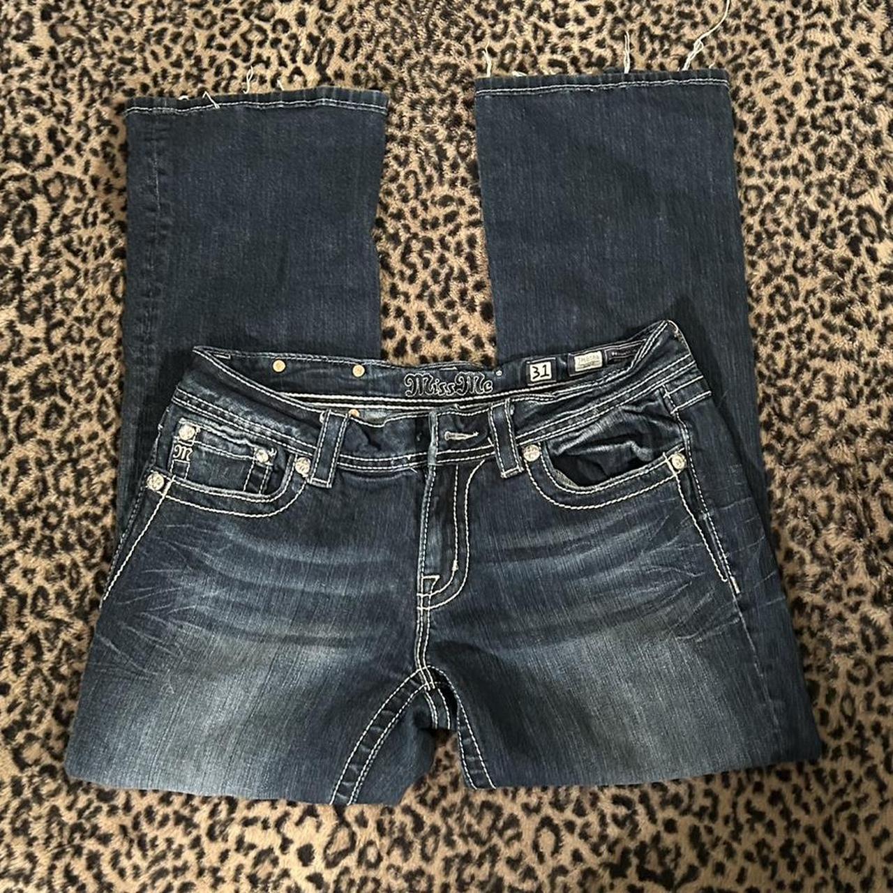 vintage early 2000s bootcut dark wash miss me jeans... | Depop