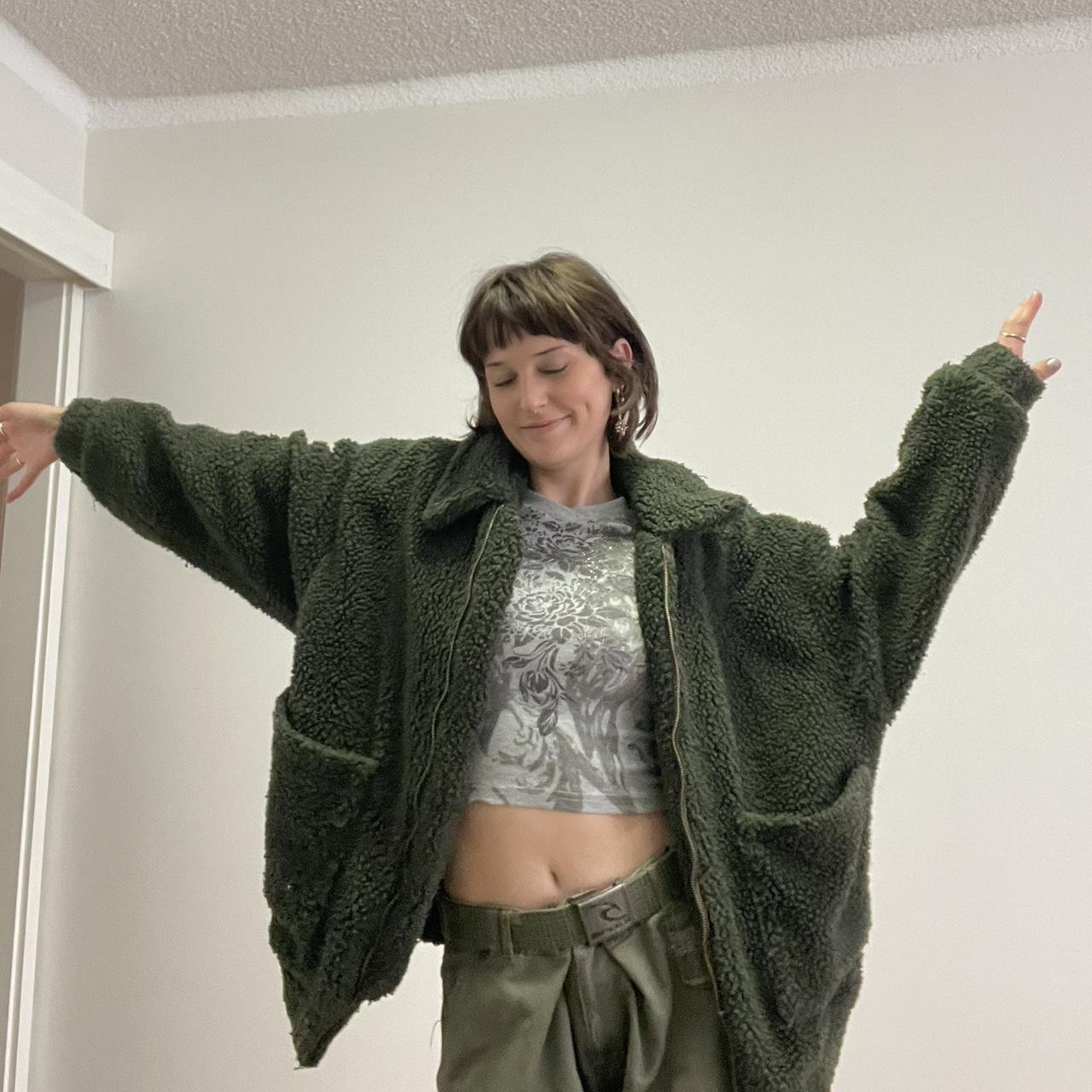 White Fox Green teddy jacket size small sooo cozy... - Depop