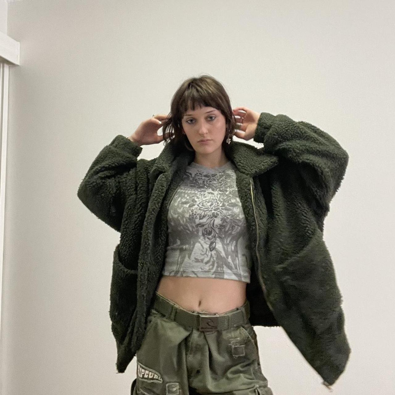 White Fox Green teddy jacket size small sooo cozy... - Depop