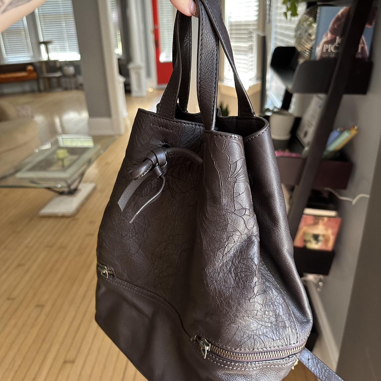 Frye & co brown leather backpack purse - Depop