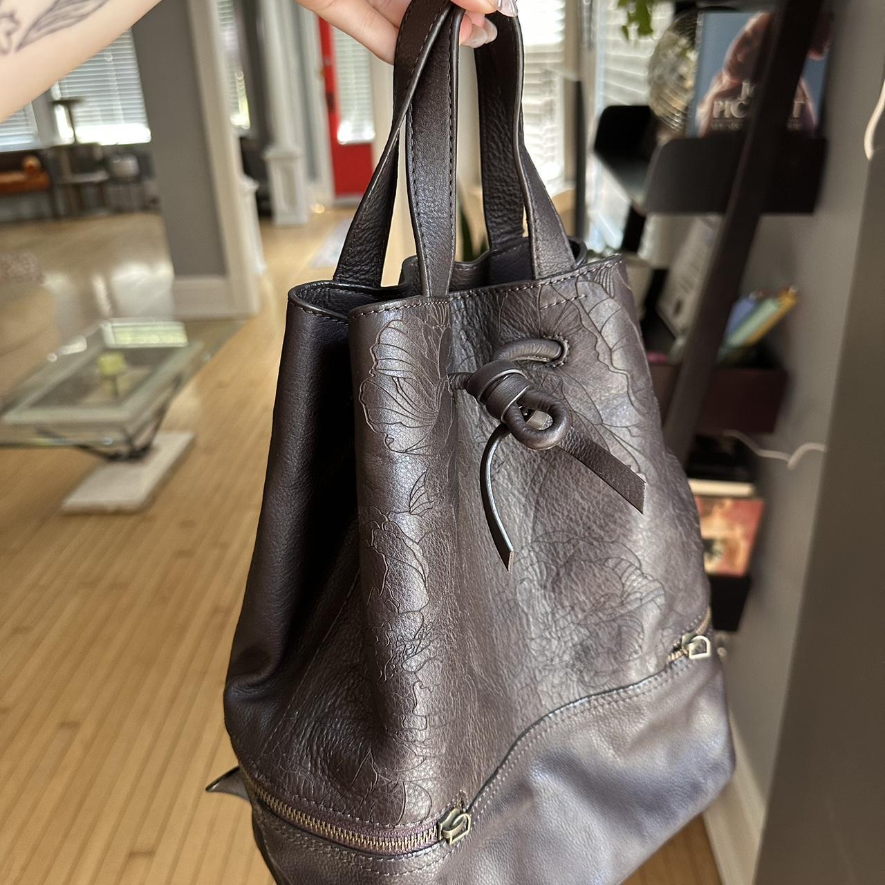 Frye & co brown leather backpack purse - Depop