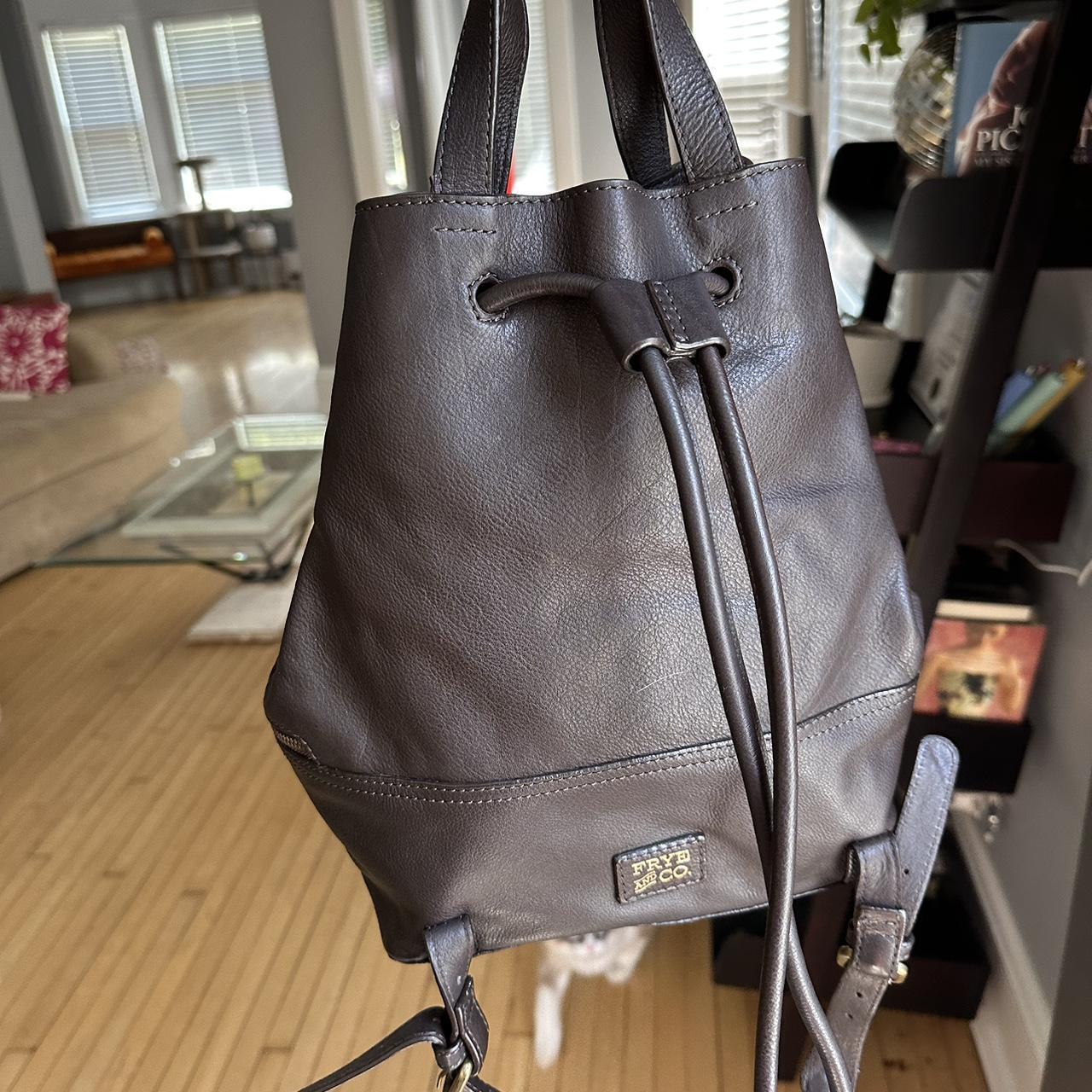 Frye & co brown leather backpack purse - Depop