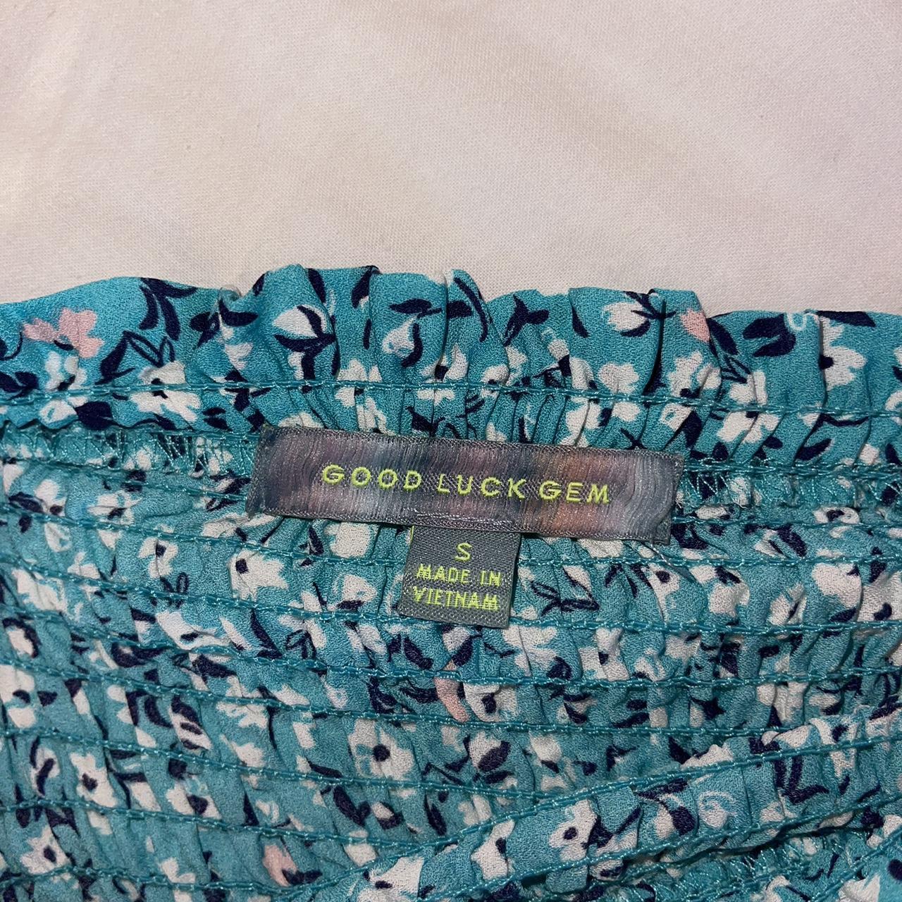 cute preppy blue skirt good luck gem size small but... - Depop