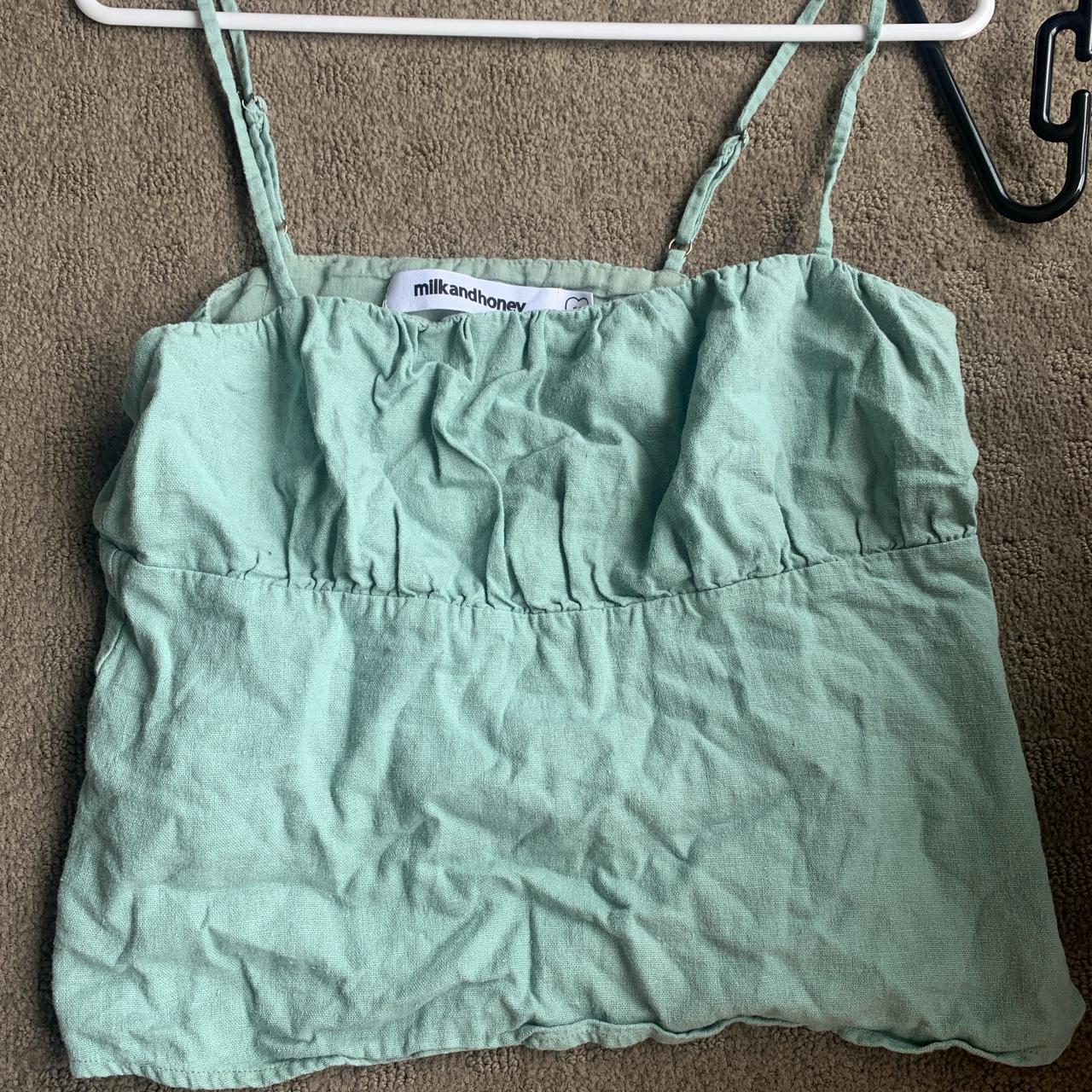 milkandhoney green going out spaghetti strap top... - Depop