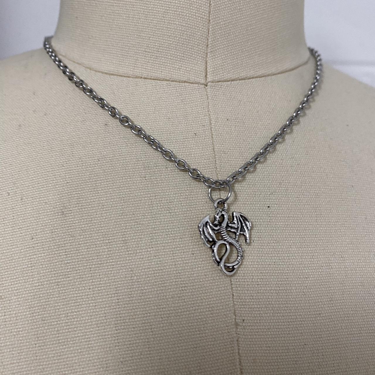 Dragon necklace on stainless steel chain # 3 Length... | Depop