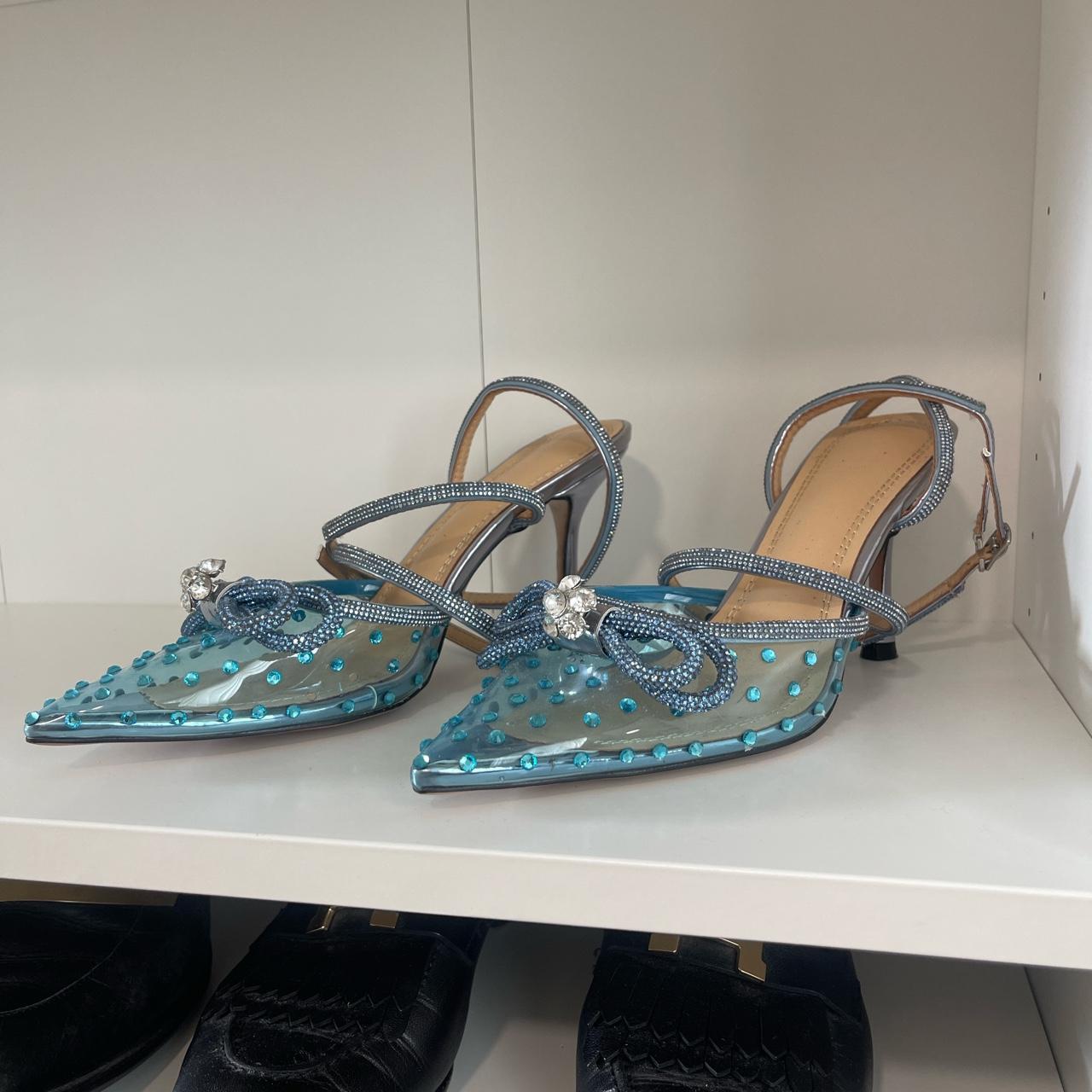 Blue crystal heel with diamanté ankle strap Heel... - Depop