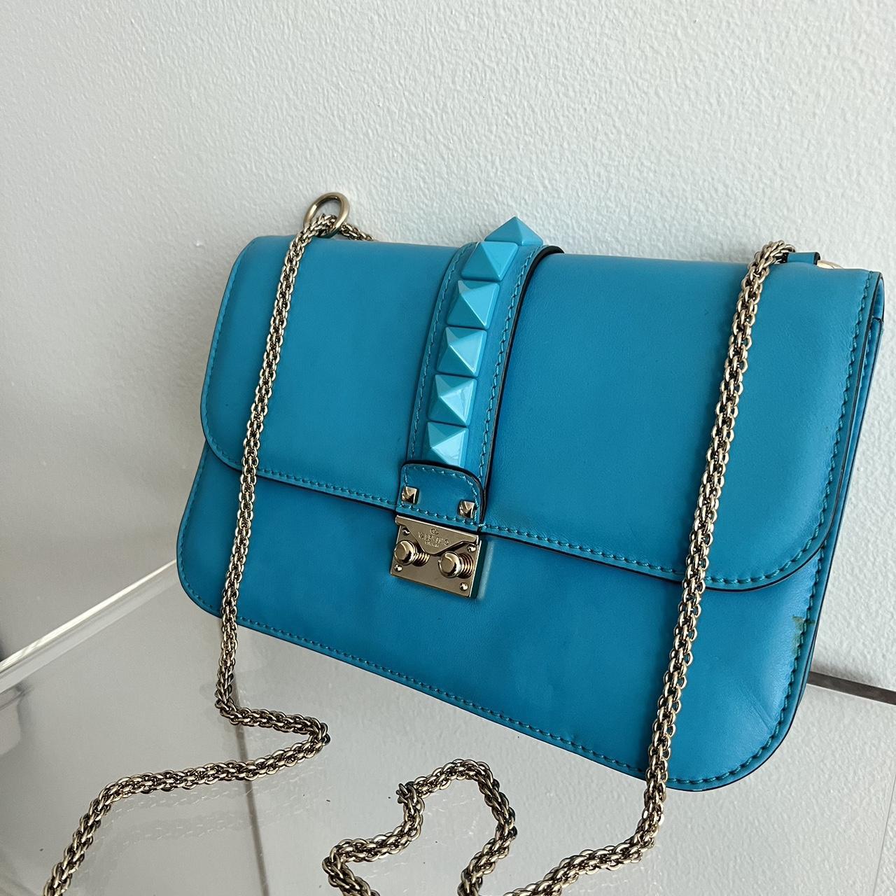 Valentino Bright Blue Leather Rockstud Glam Lock... - Depop