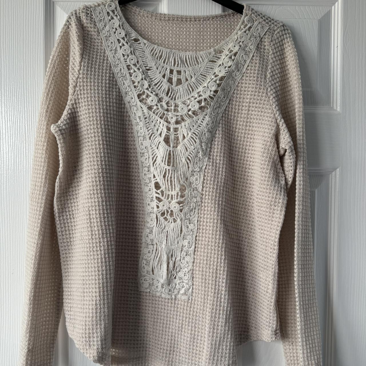 Shein cream lace detailed long sleeve top #shein... - Depop
