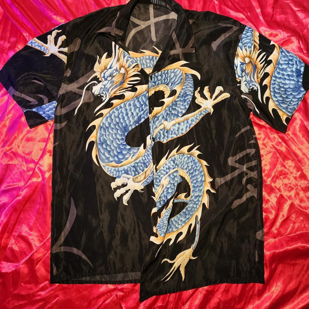 Y2K Blue Dragon button up mens shirt Large #y2k... - Depop