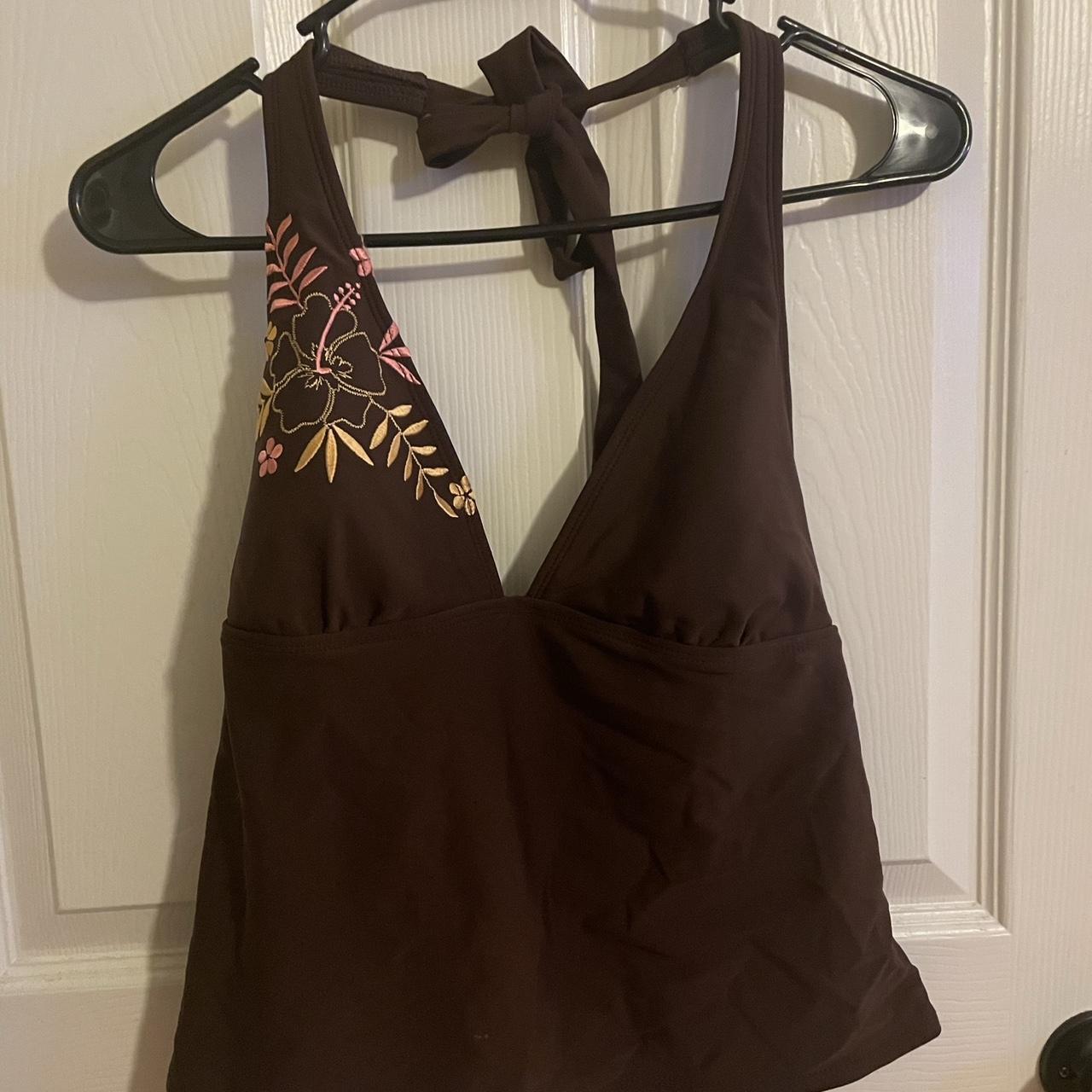 Vintage faded glory brown halter bathing suit top.... - Depop
