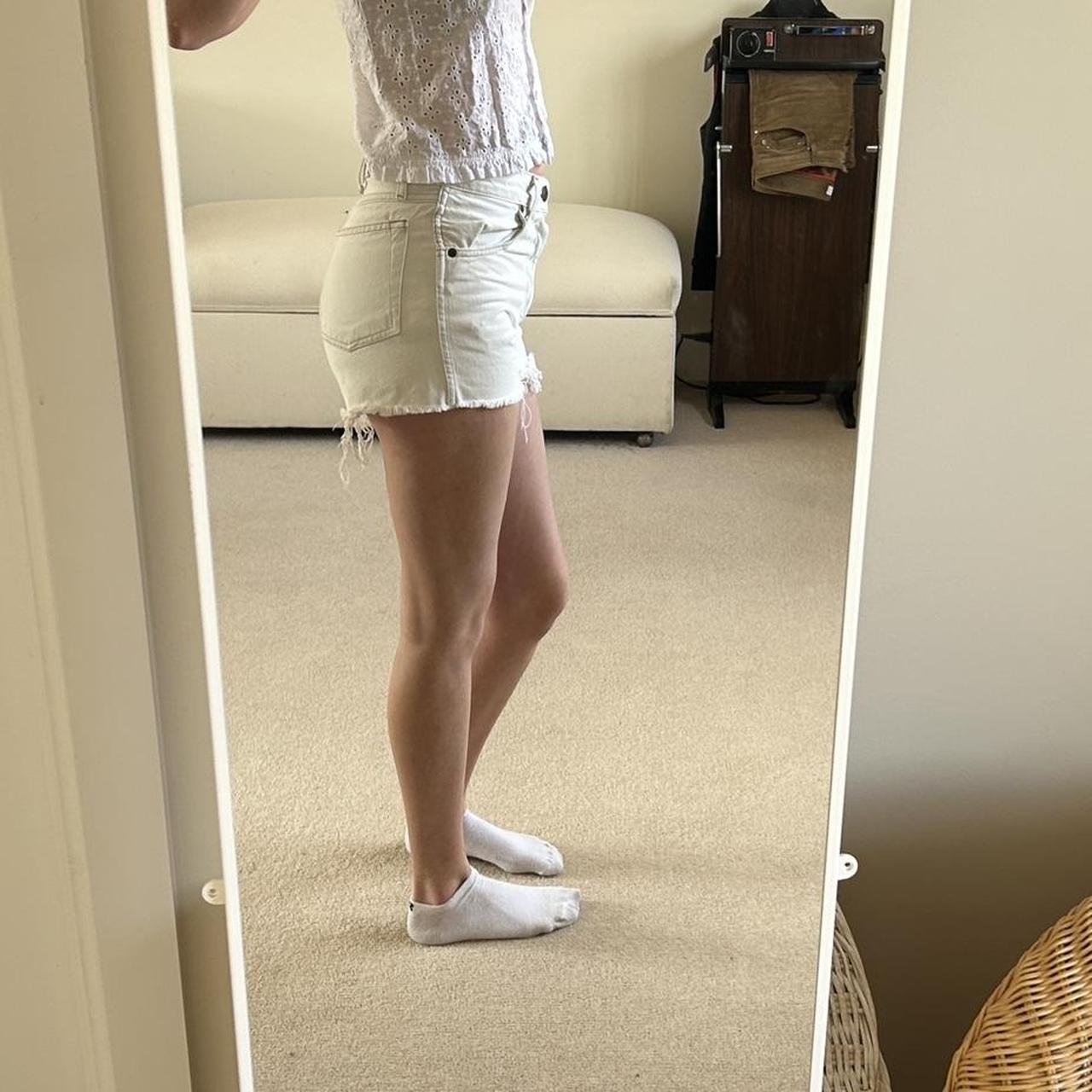 white denim shorts model height: 5’7 model size:... - Depop