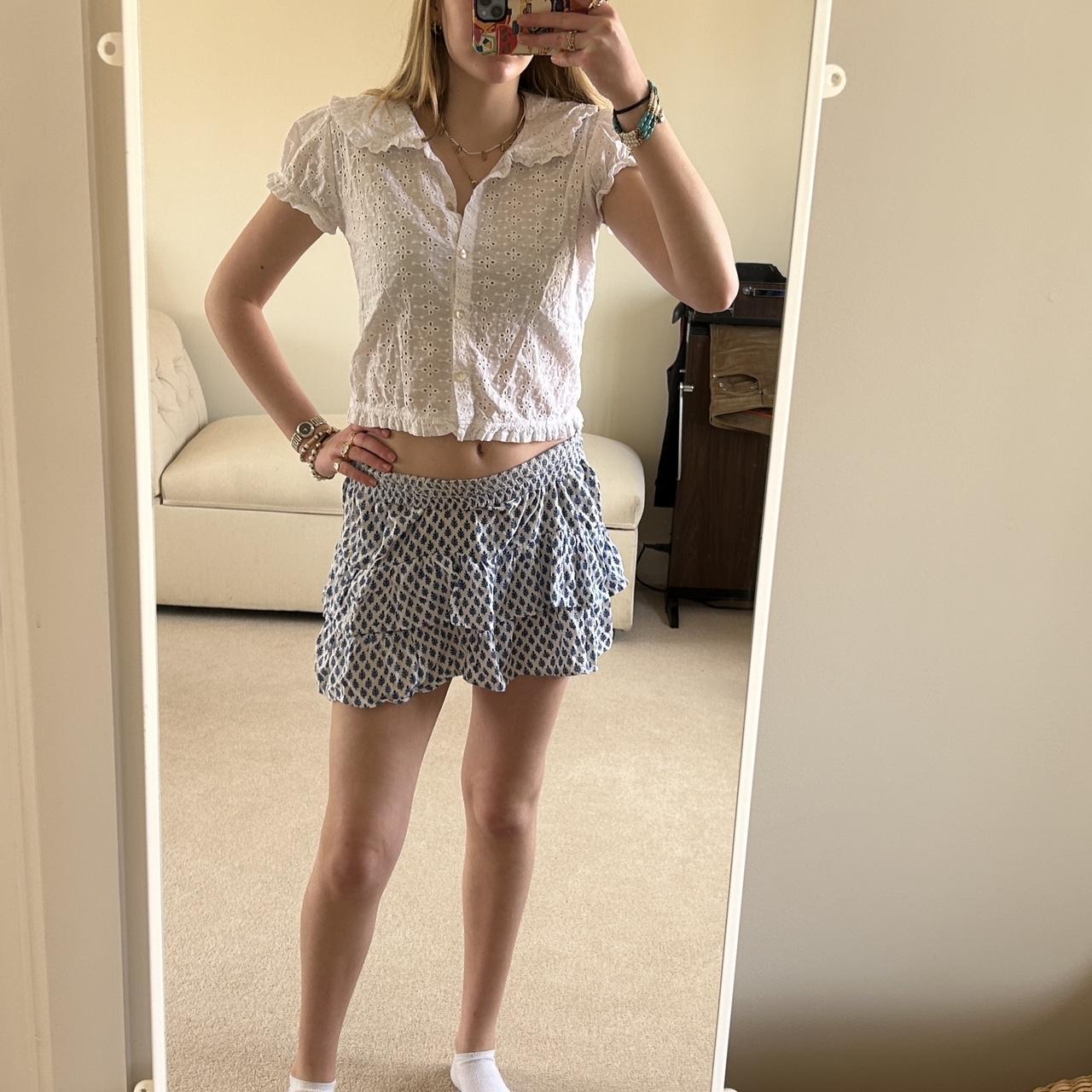 blue and white ruffle skirt super comfy model... - Depop