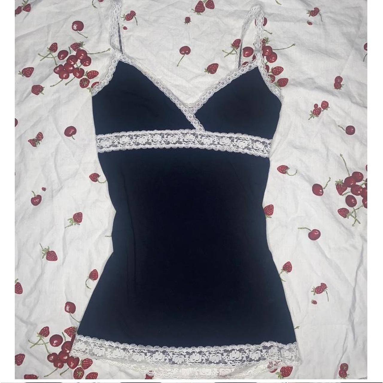 y2k black and white lace tank top brand:... - Depop