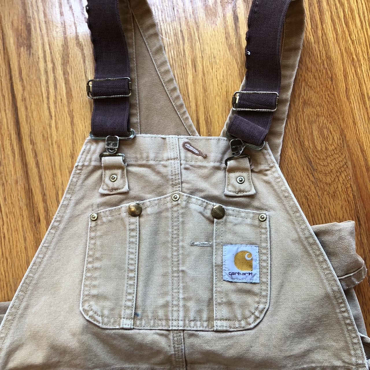 Light Tan Carhartt Overalls with nice fade and worn... - Depop