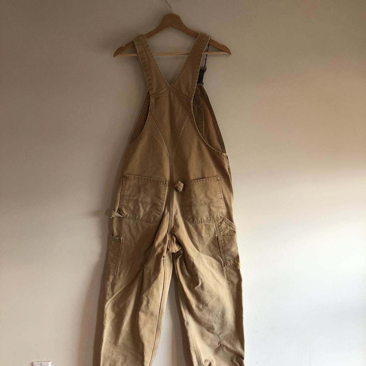 Light Tan Carhartt Overalls with nice fade and worn... - Depop
