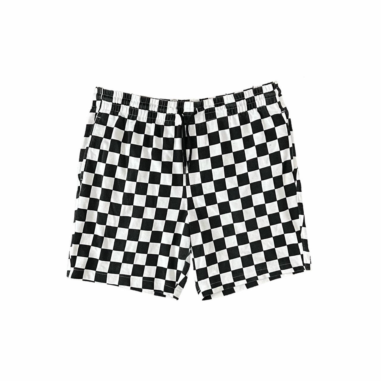 BLACK AND WHITE CHECKERED SHORTS -pocket on right... - Depop
