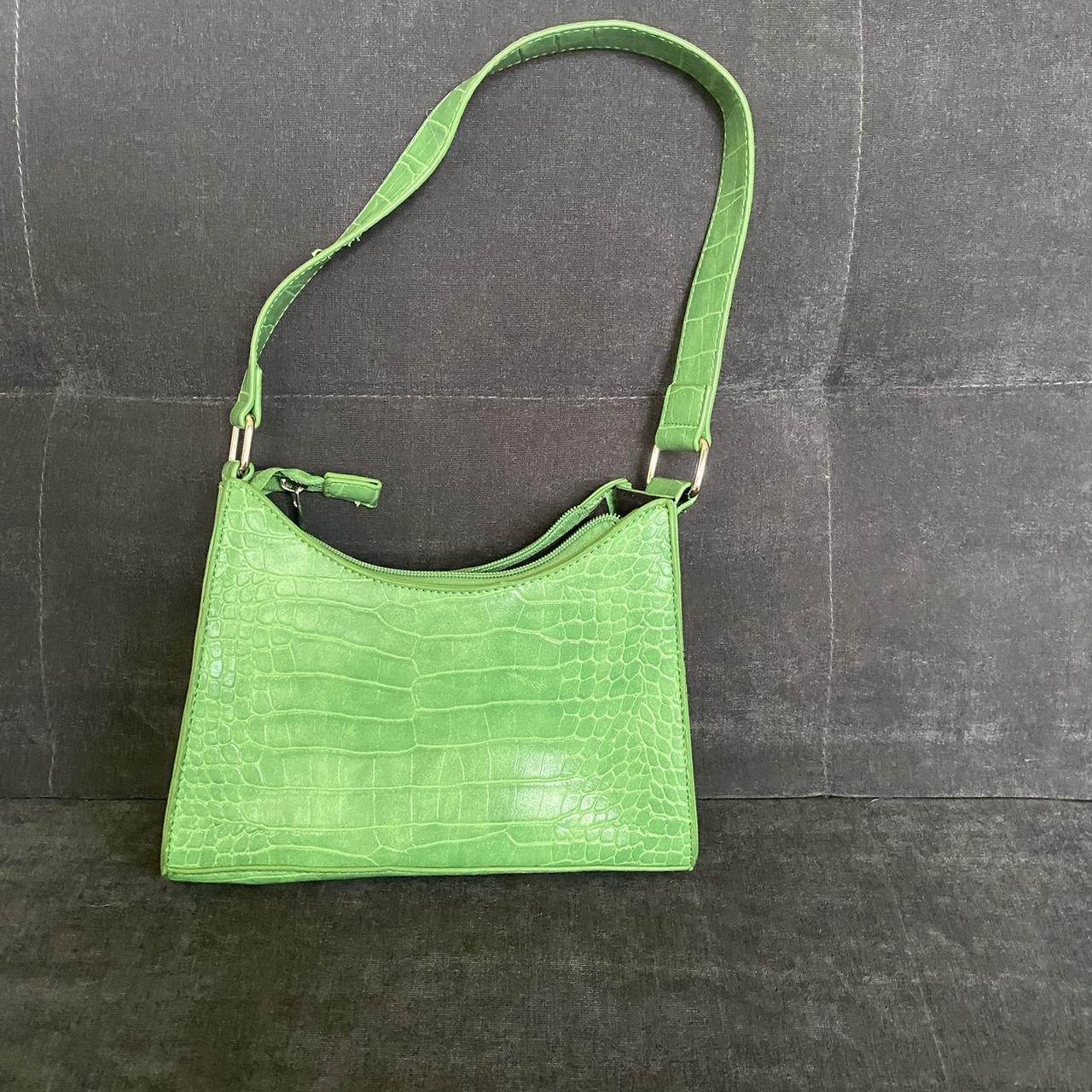 Green faux crocodile skin bag Glassons, never used - Depop