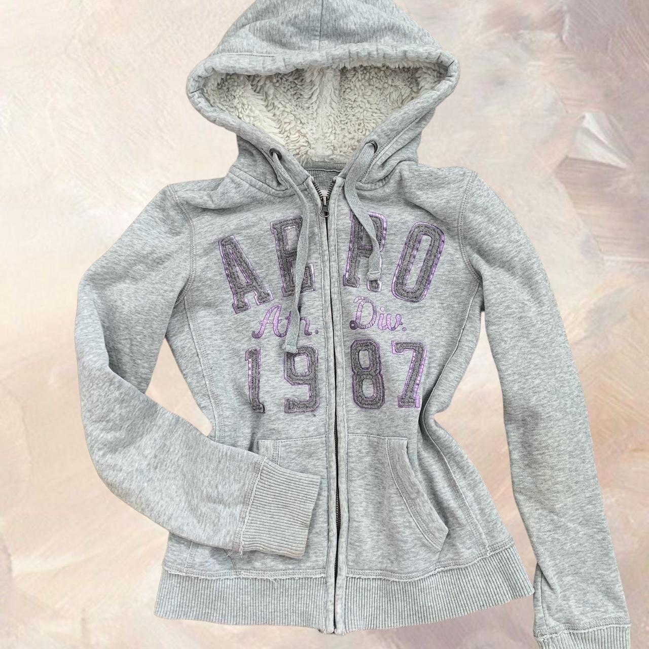 Light grey y2k Aeropostale hoodie with fuzzy... - Depop