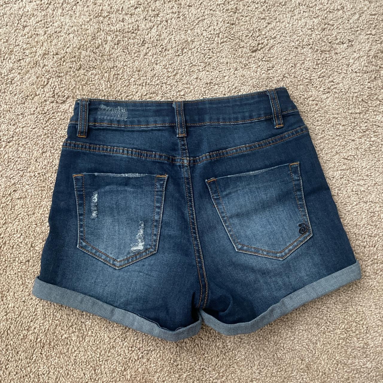 Blue ripped jean shorts • size: 24 • no flaws • I... - Depop
