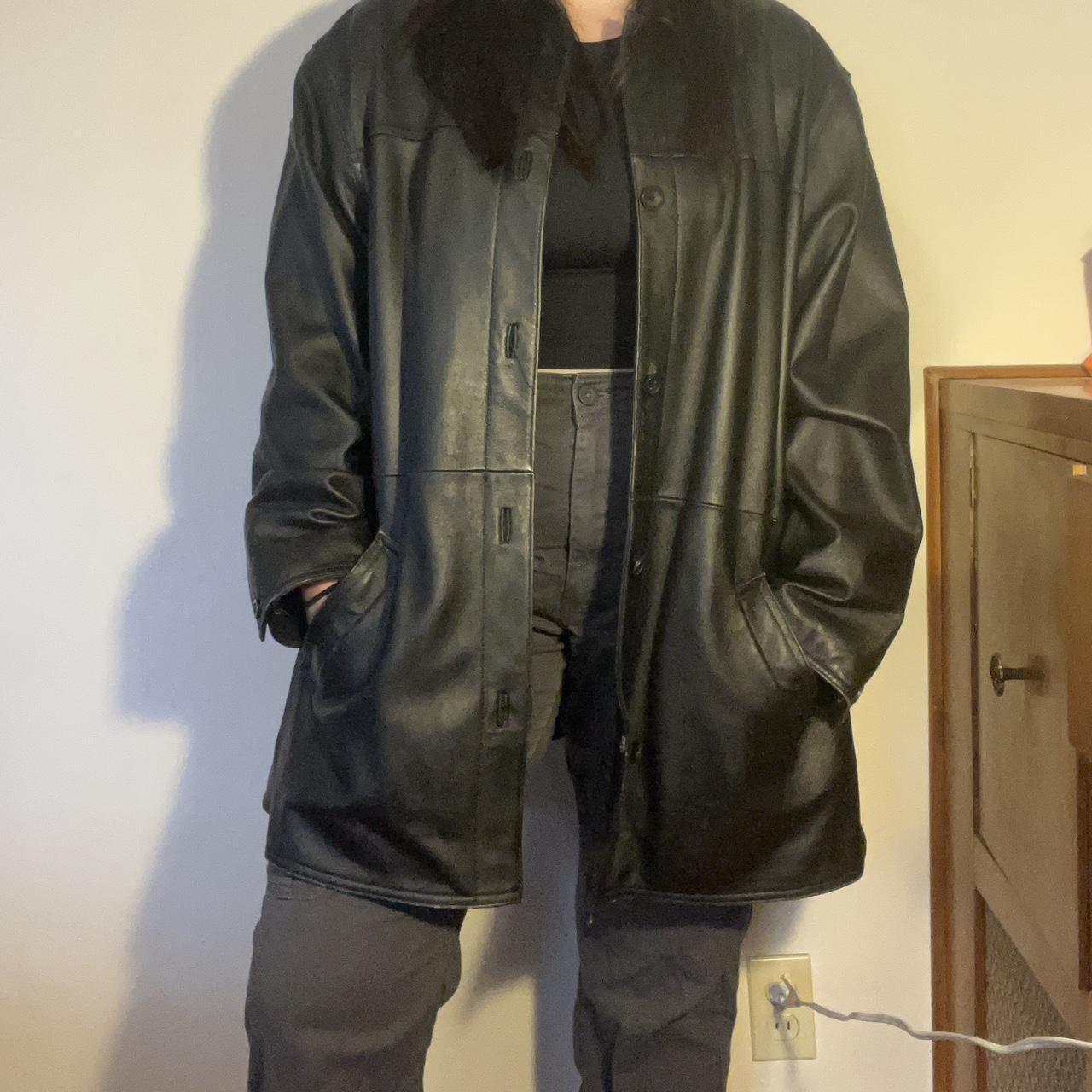 Long black genuine leather jacket -deep pockets +... - Depop