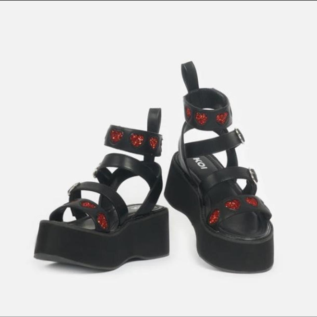 Koi Footwear Women's Black and Red Sandals | Depop