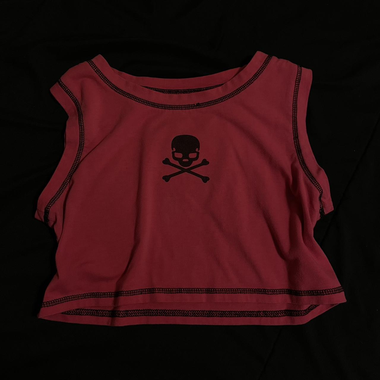 pink skull crop top tank - Depop