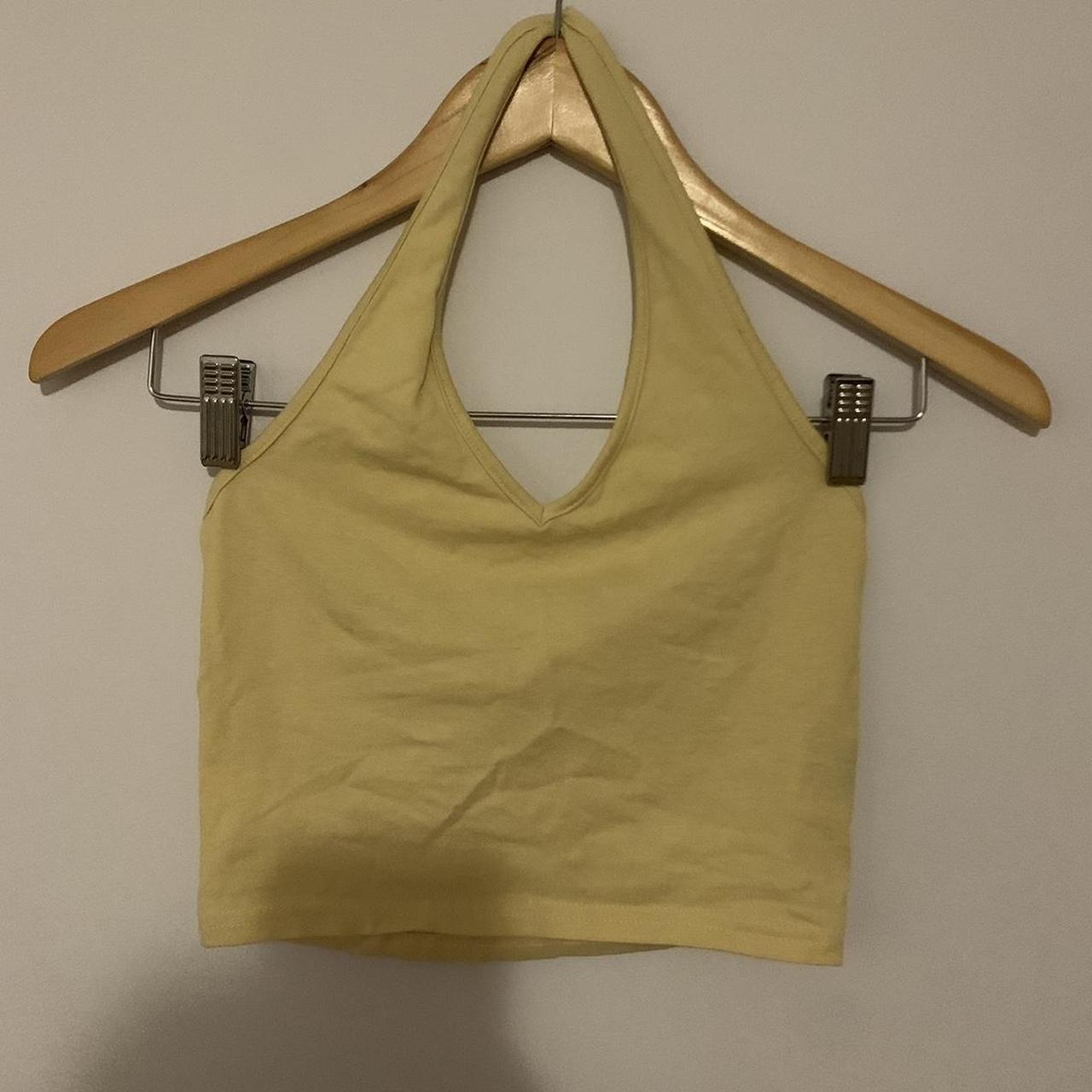 H&M light yellow halter top strap was sewn to be... - Depop