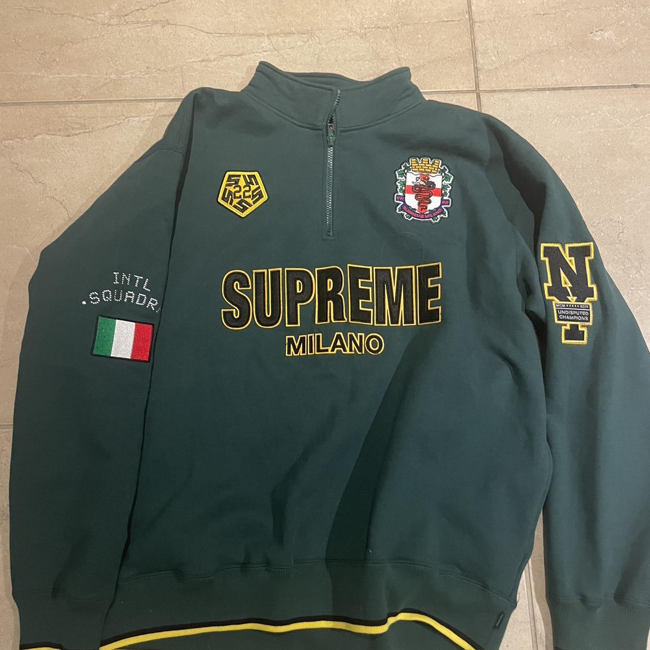 supreme milano half zip Size:L colour:Dk green never... - Depop
