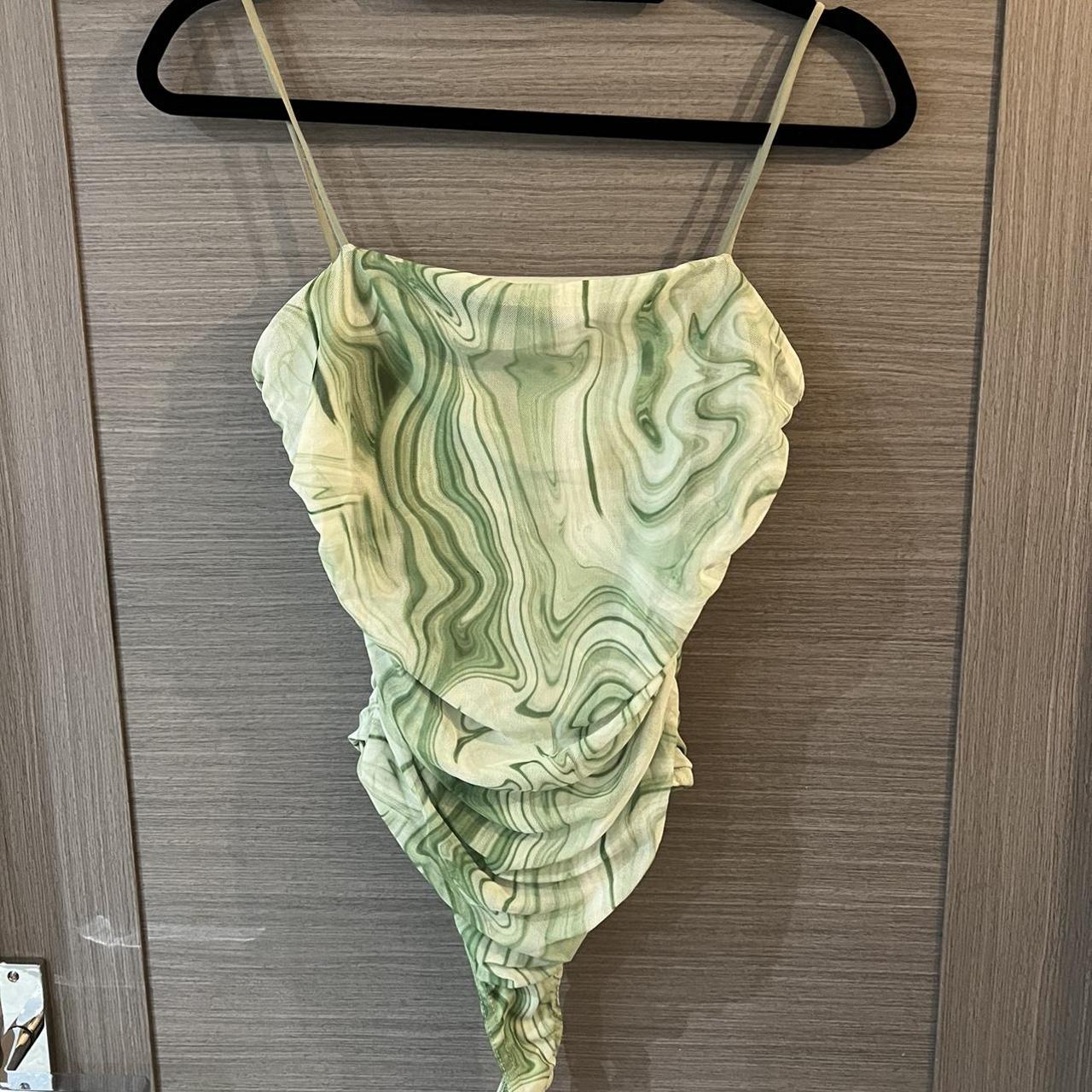 Green marble body suit Worn once Size 14 - Depop