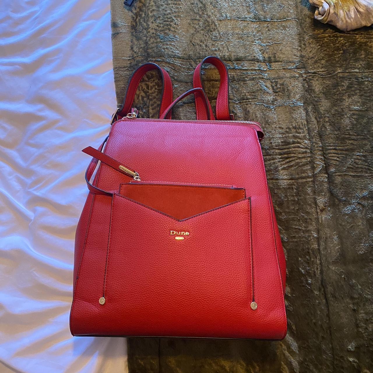 Red leather Dune backpack with suede... - Depop