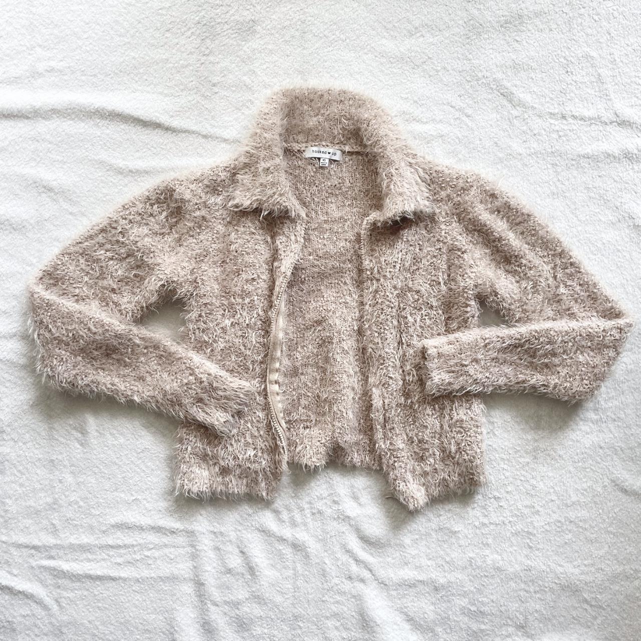 beige fuzzy teddy jacket ♡ lightweight and fluffy ♡... - Depop