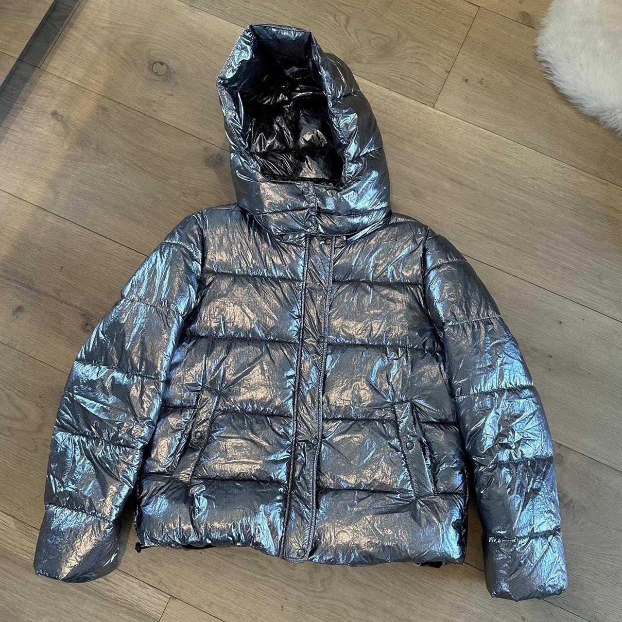 Zara Metallic/Silver Puffer Jacket Great... - Depop