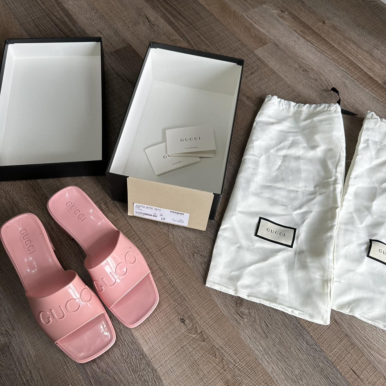 Authentic Gucci Pink Rubber Slide Sandal 60... - Depop