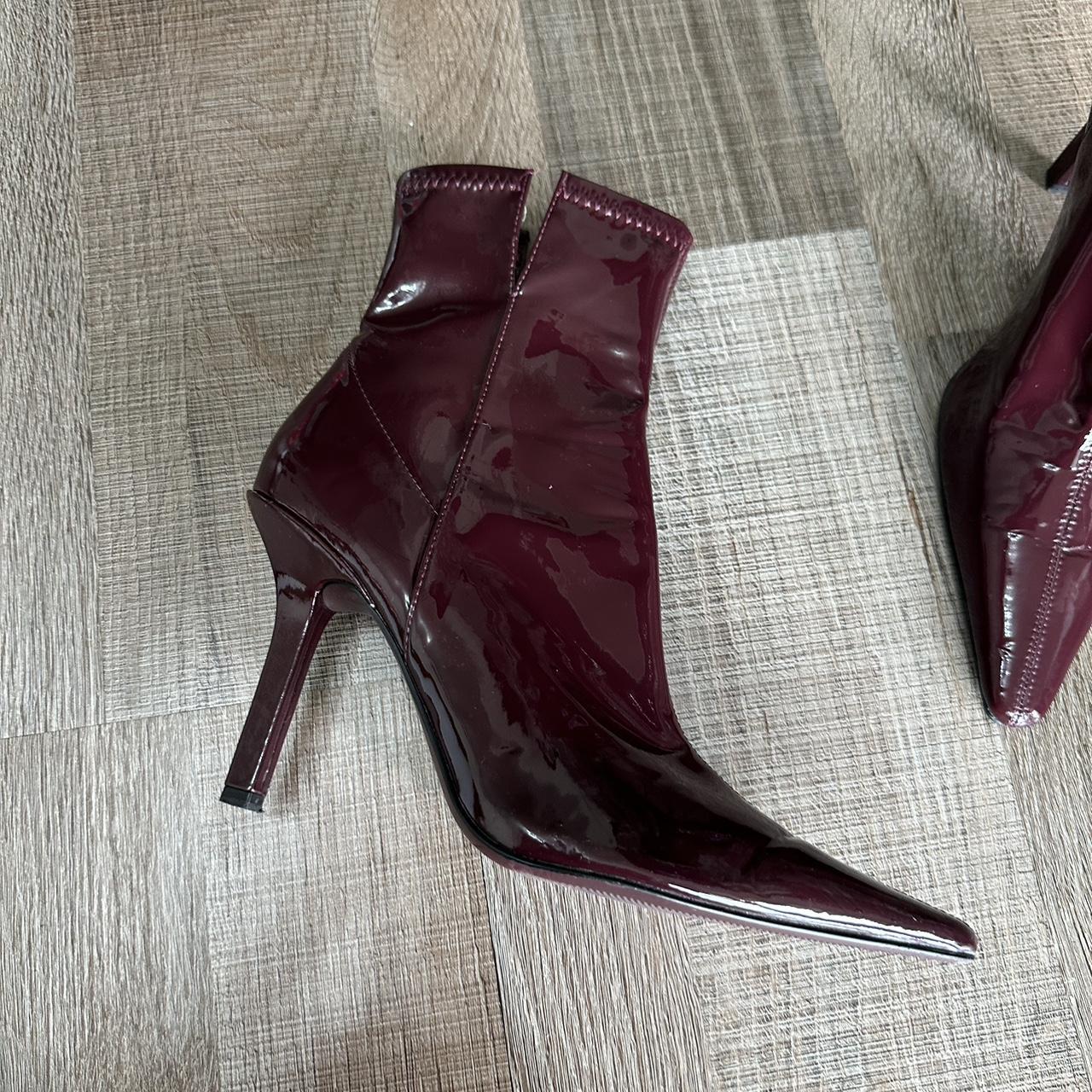 Zara leather burgundy pointed toe heel boots - Depop
