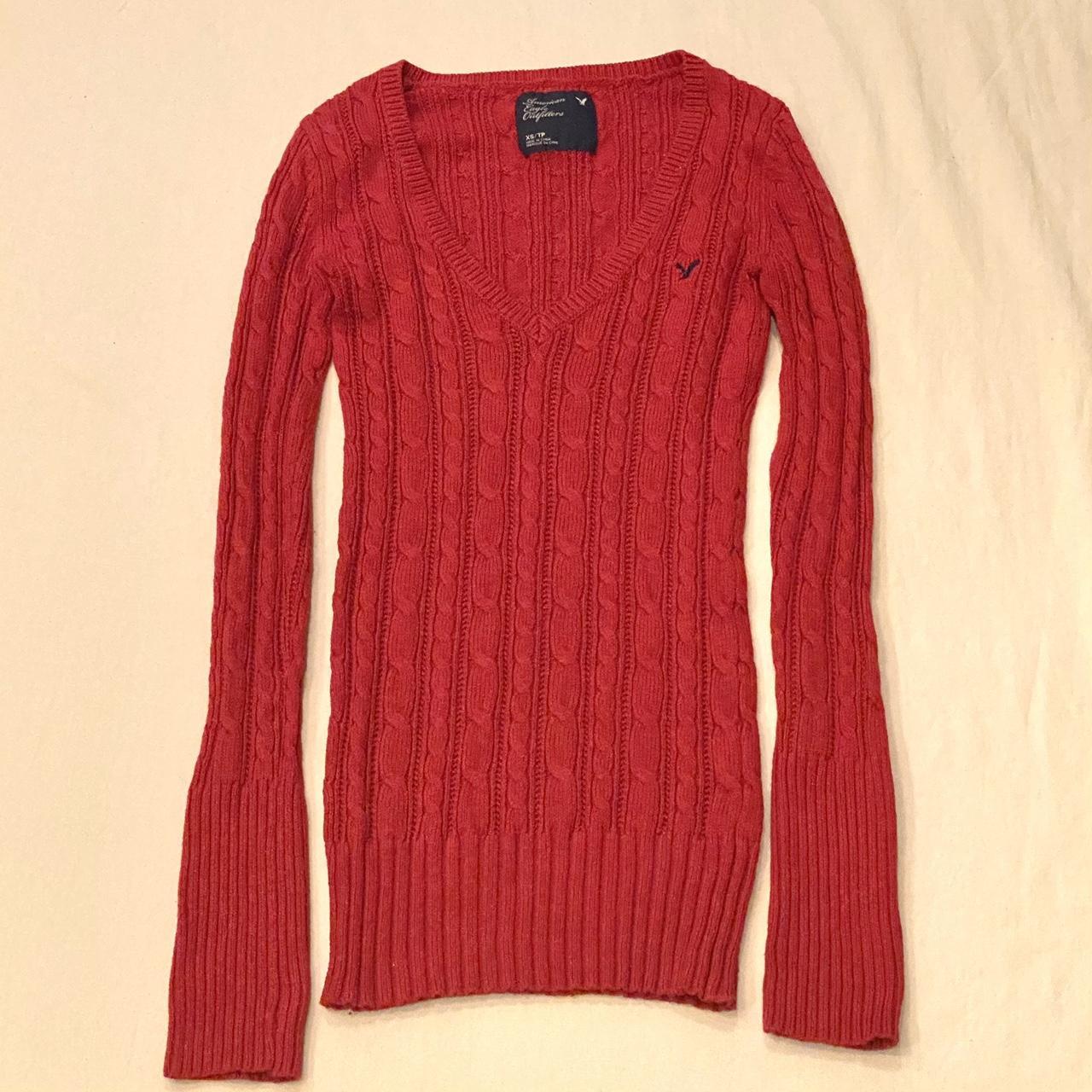Vintage Y2K American Eagle V-Neck Knit Sweater in... - Depop
