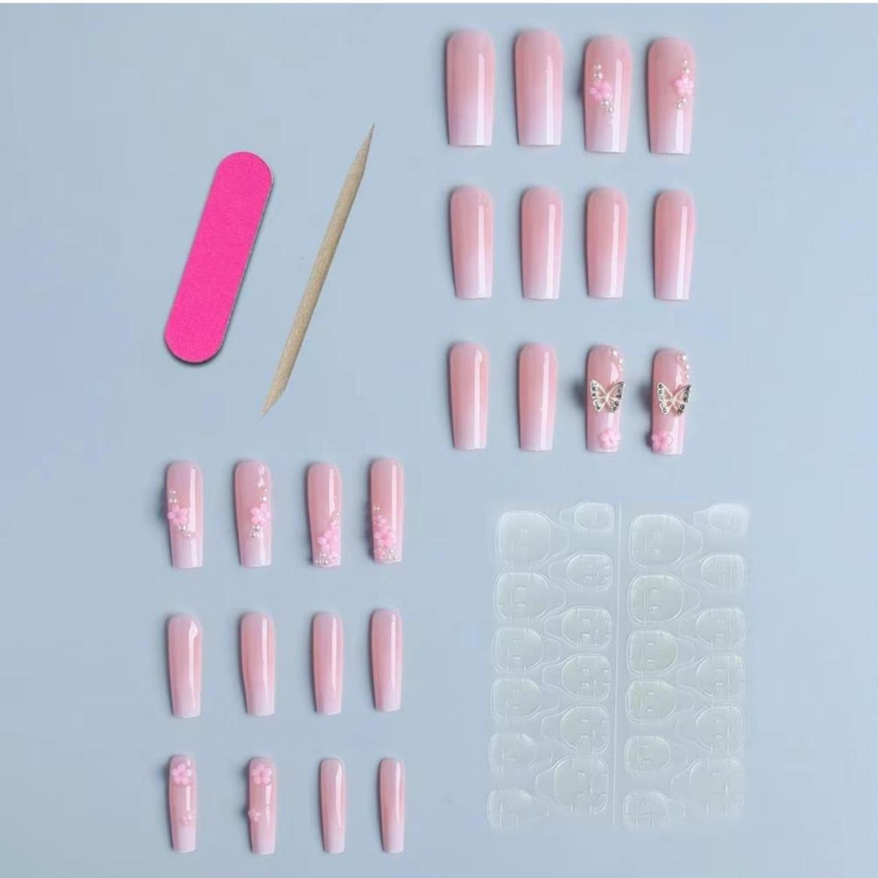 Pink butterfly rhinestone ombré press on nails Buy... - Depop